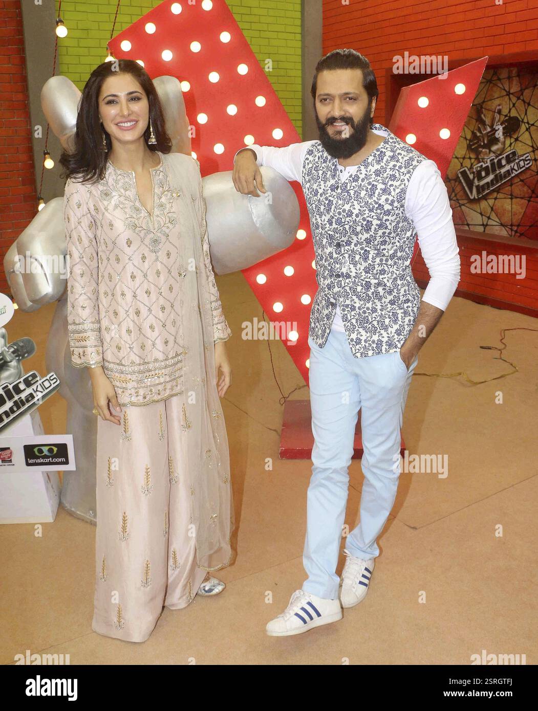 Bollywood actors Nargis Fakhri and Riteish Deshmukh the promotion of film Banjo on the sets of ...