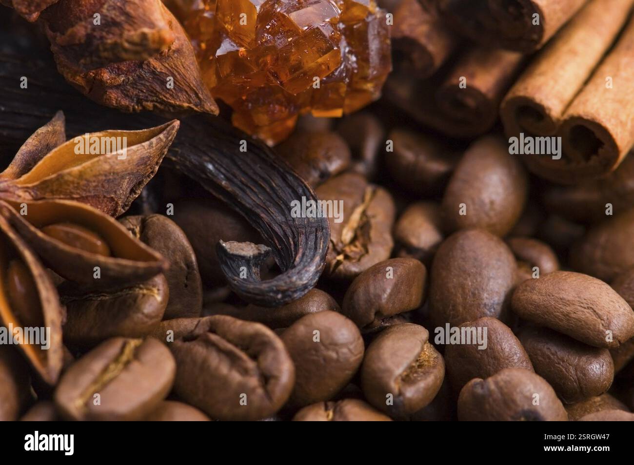 Aroma coffe. ingredients. coffe beens, anise, chocolate, cardamon ...