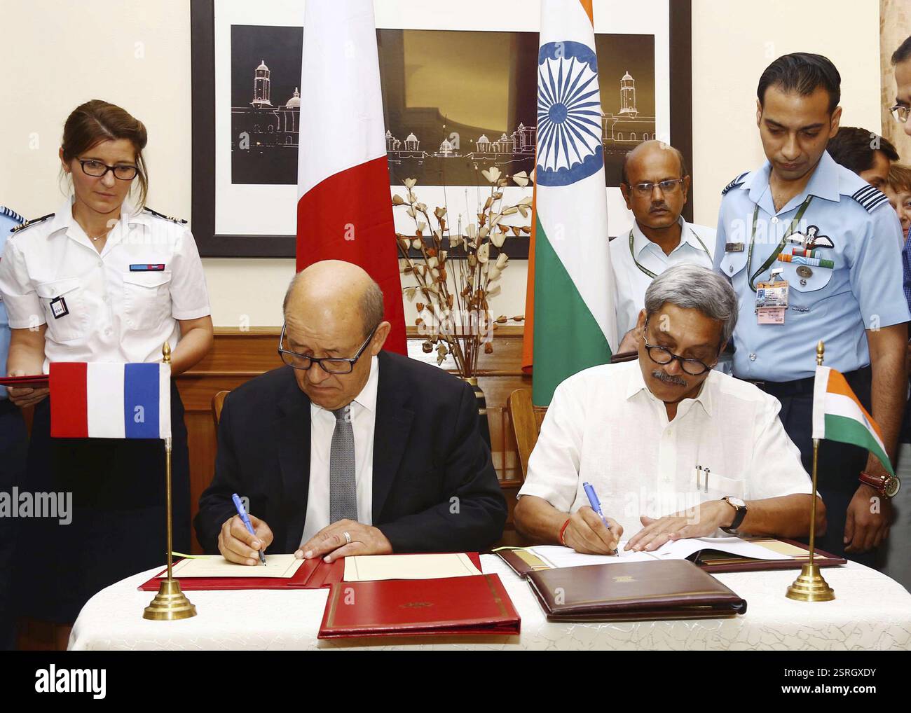 French defence minister Jean Yves le Drian Indian defence minister ...
