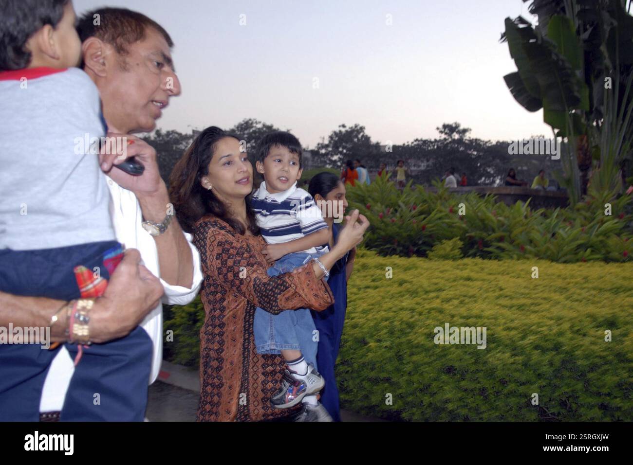 Indian Bollywood film actress Madhuri Dixit Nene with family, Mumbai ...