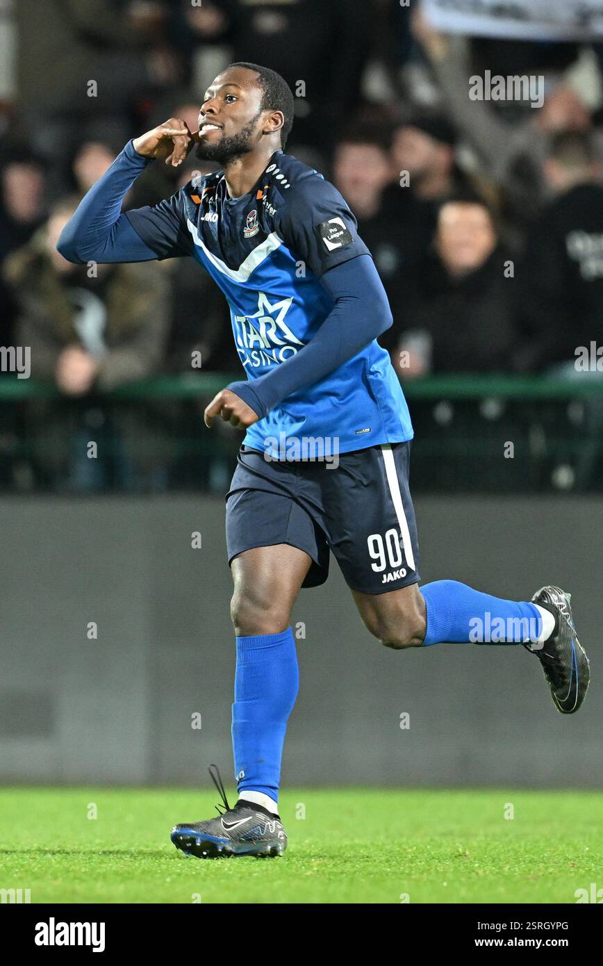 Kortrijk, Belgium. 14th Dec, 2024. Mohamed Berte (90) of Dender ...