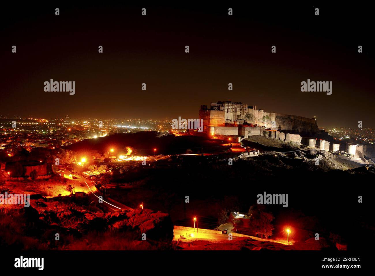 Mehrangarh fort and city in night view, Jodhpur, Rajasthan, India, Asia ...