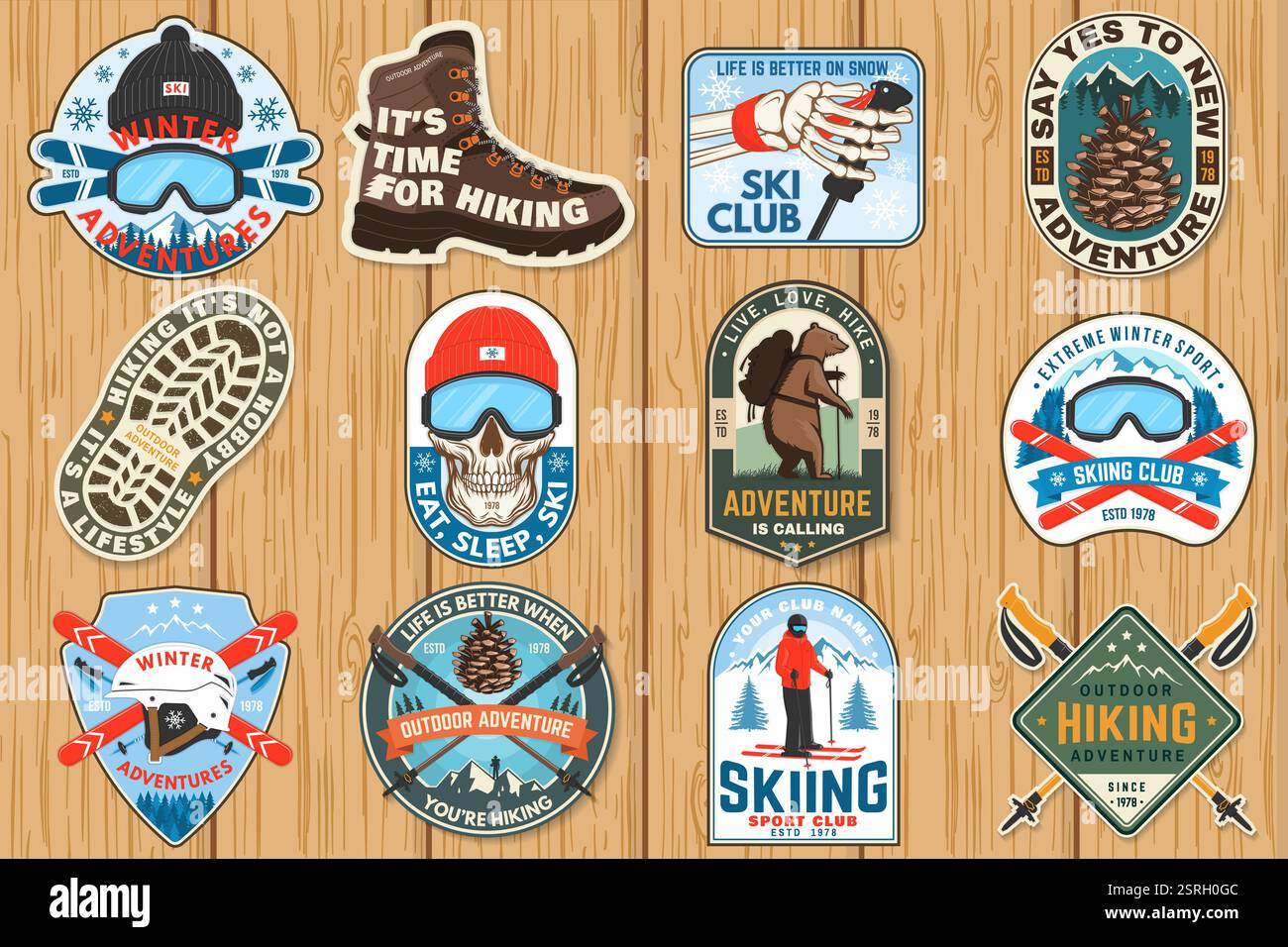 Set of ski winter sport and hiking outdoor adventure emblems, patch ...