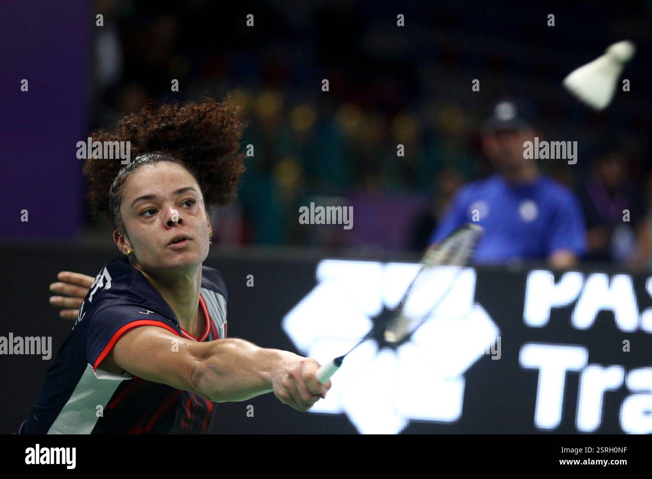 Léonice Huet of France competes against Line Christophersen of Denmark ...
