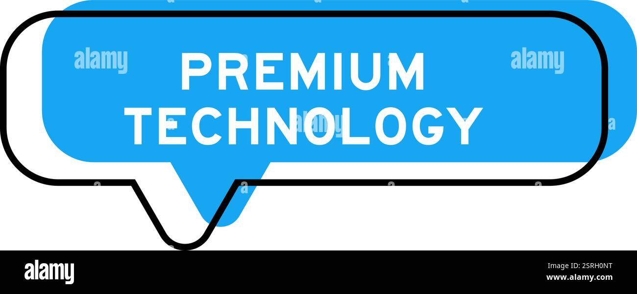 Speech banner and blue shade with word premium technology on white ...