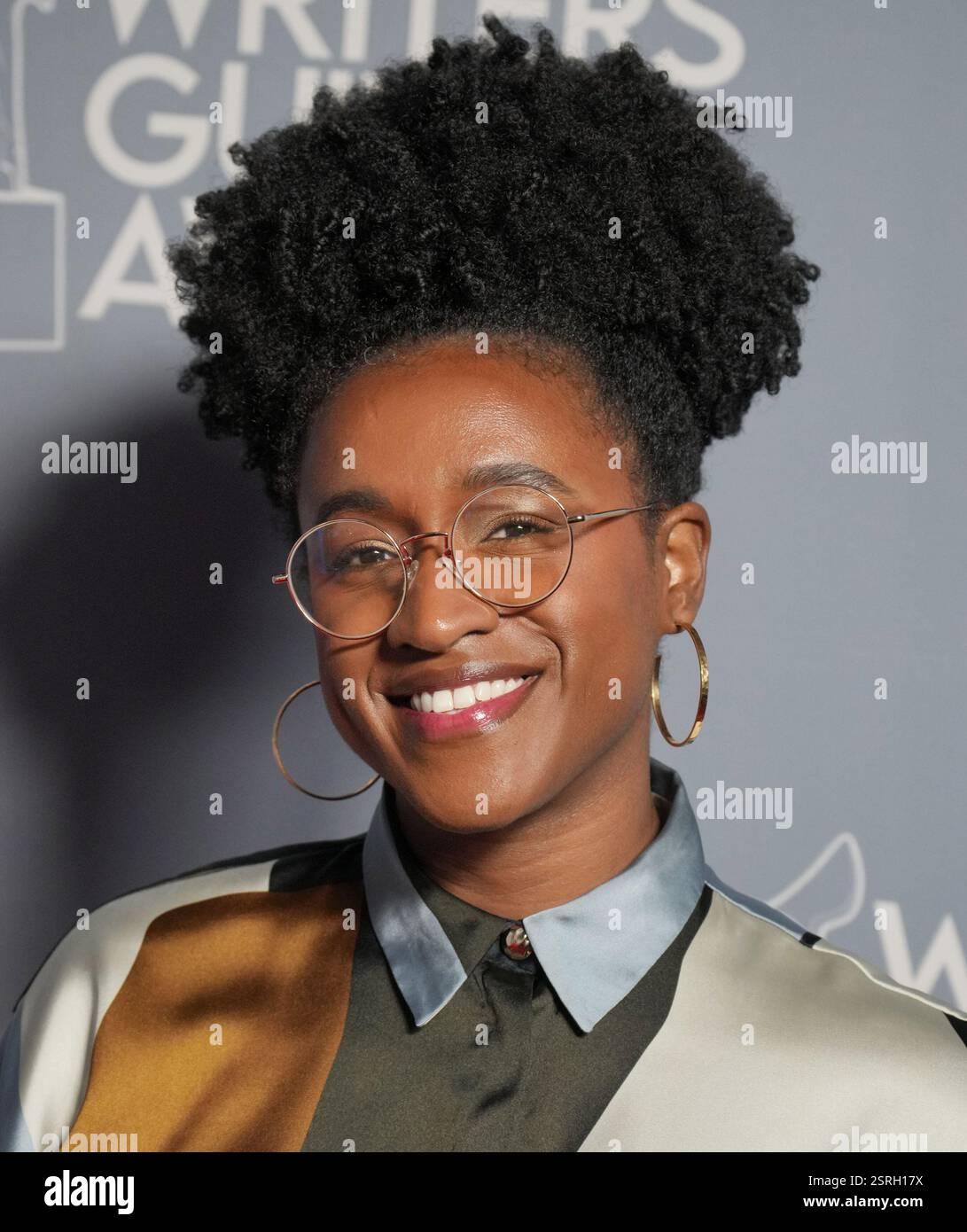 Karen Joseph Adcock arrives at the 2025 Writers Guild Awards held at ...