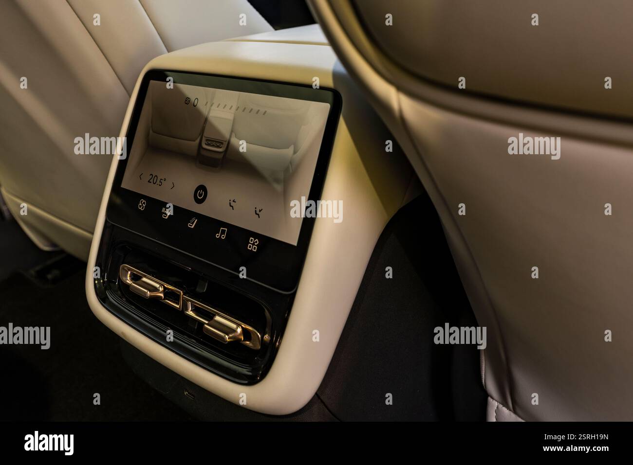 Rear seat and climate control screen of an XPeng P7+ Ultra Long Range ...