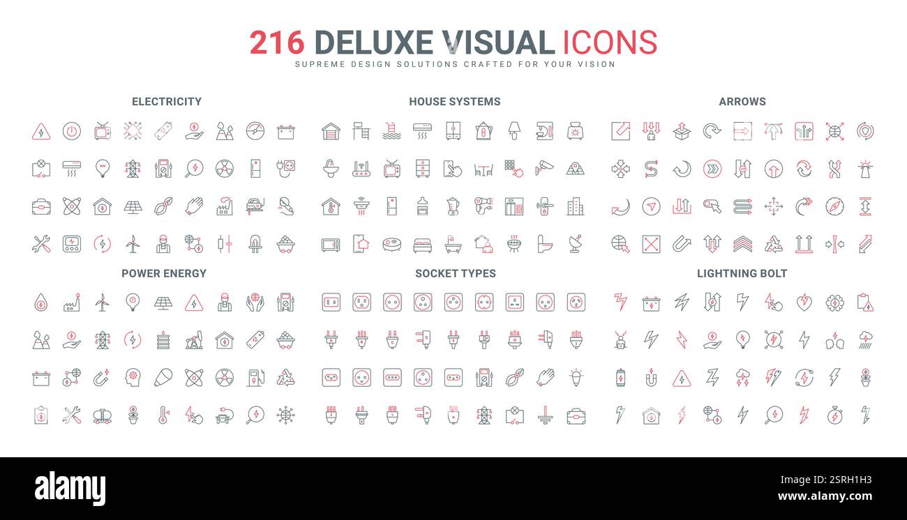 Electricity and equipment of house system, energy line icon set ...