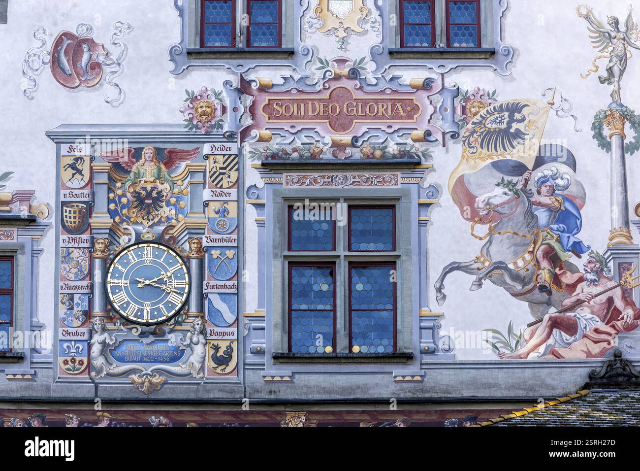 Detail of the Old Town Hall with decorative wall paintings in Gothic ...