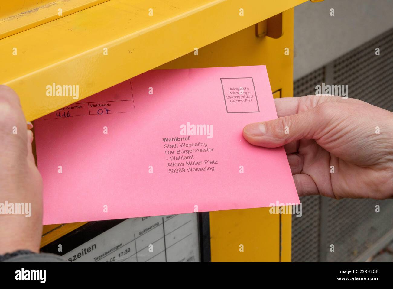 Hand drops the postal ballot letter for the Bundestag Stock Photo - Alamy