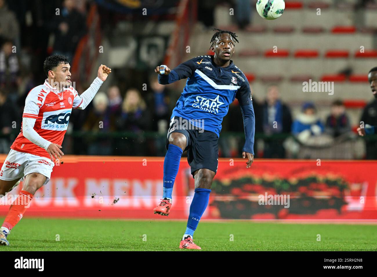 Kortrijk, Belgium. 14th Dec, 2024. Bruny Nsimba (77) of Dender pictured ...