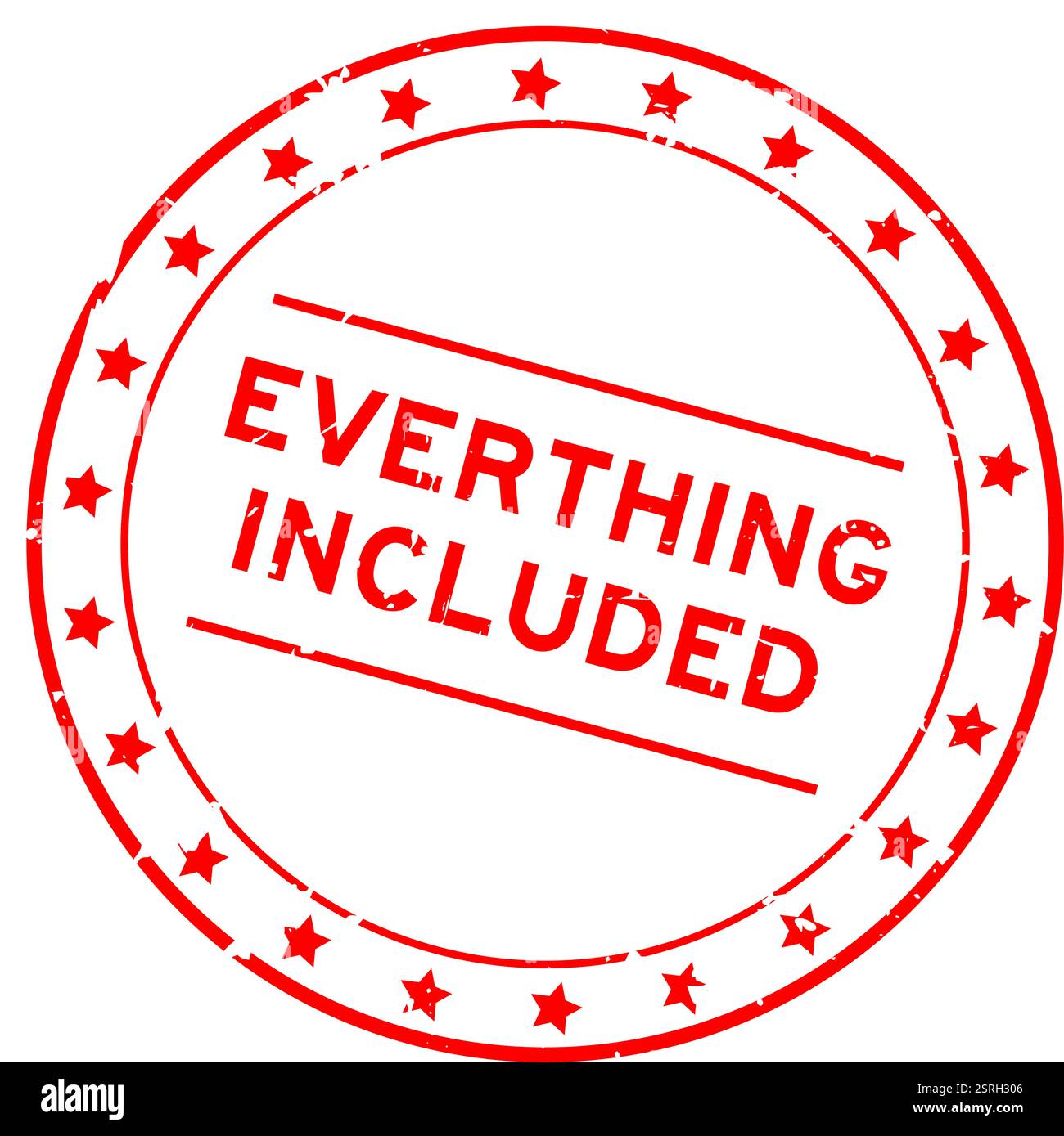 Grunge red everything included word round rubber seal stamp on white ...