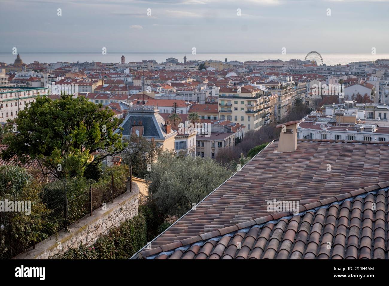 Above the terracotta rooftops of Nice, France, the Mediterranean Sea ...