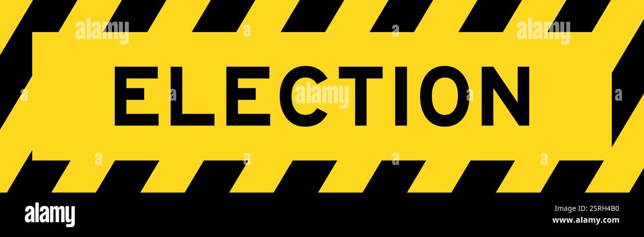 Yellow and black color with line striped label banner with word ...