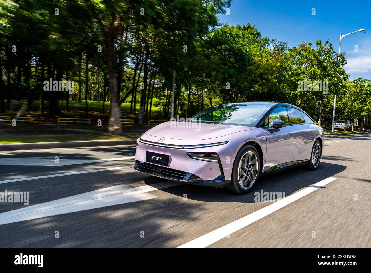 An XPeng P7+ Ultra Long Range Max version being driven on a test drive ...