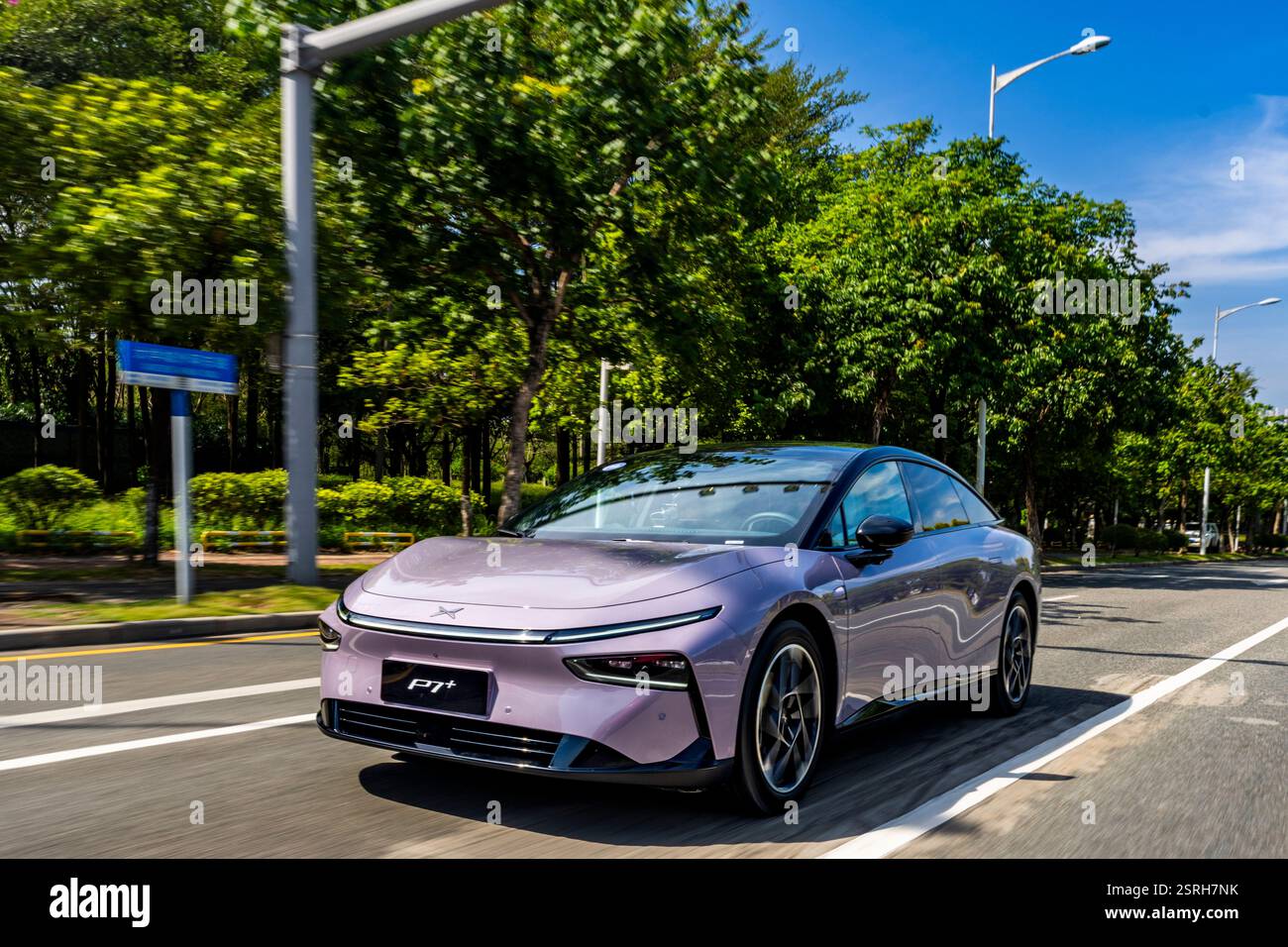 An XPeng P7+ Ultra Long Range Max version being driven on a test drive ...