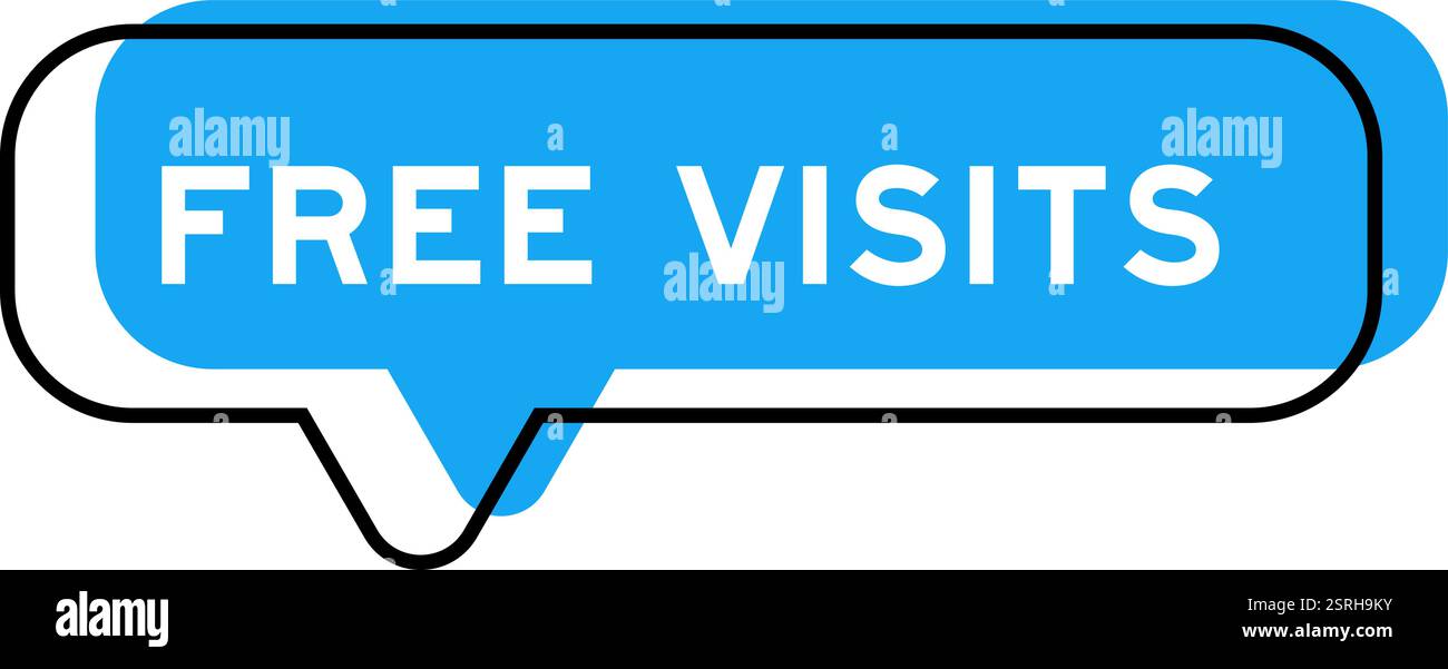 Speech banner and blue shade with word free visits on white background ...