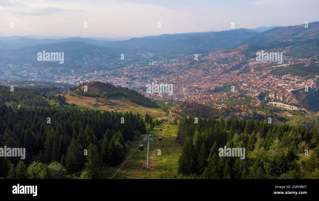 Aerial panoramic view of the city of Sarajevo, a tourist destination in ...