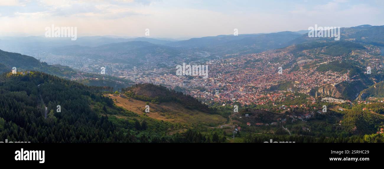 Aerial panoramic view of the city of Sarajevo, a tourist destination in ...