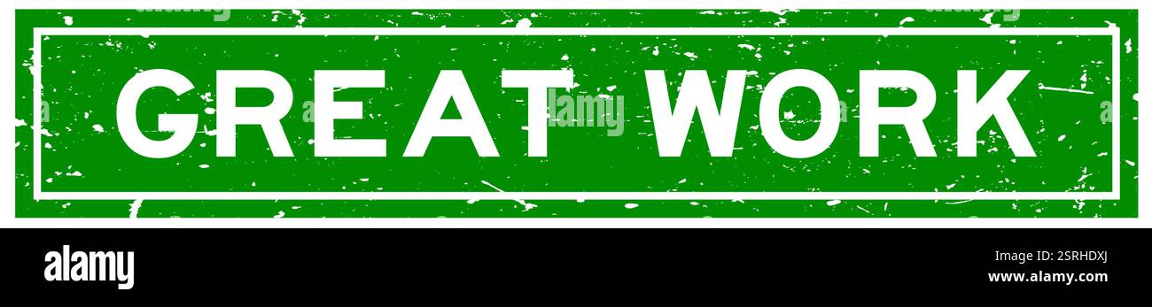 Grunge green great work word square rubber seal stamp on white ...