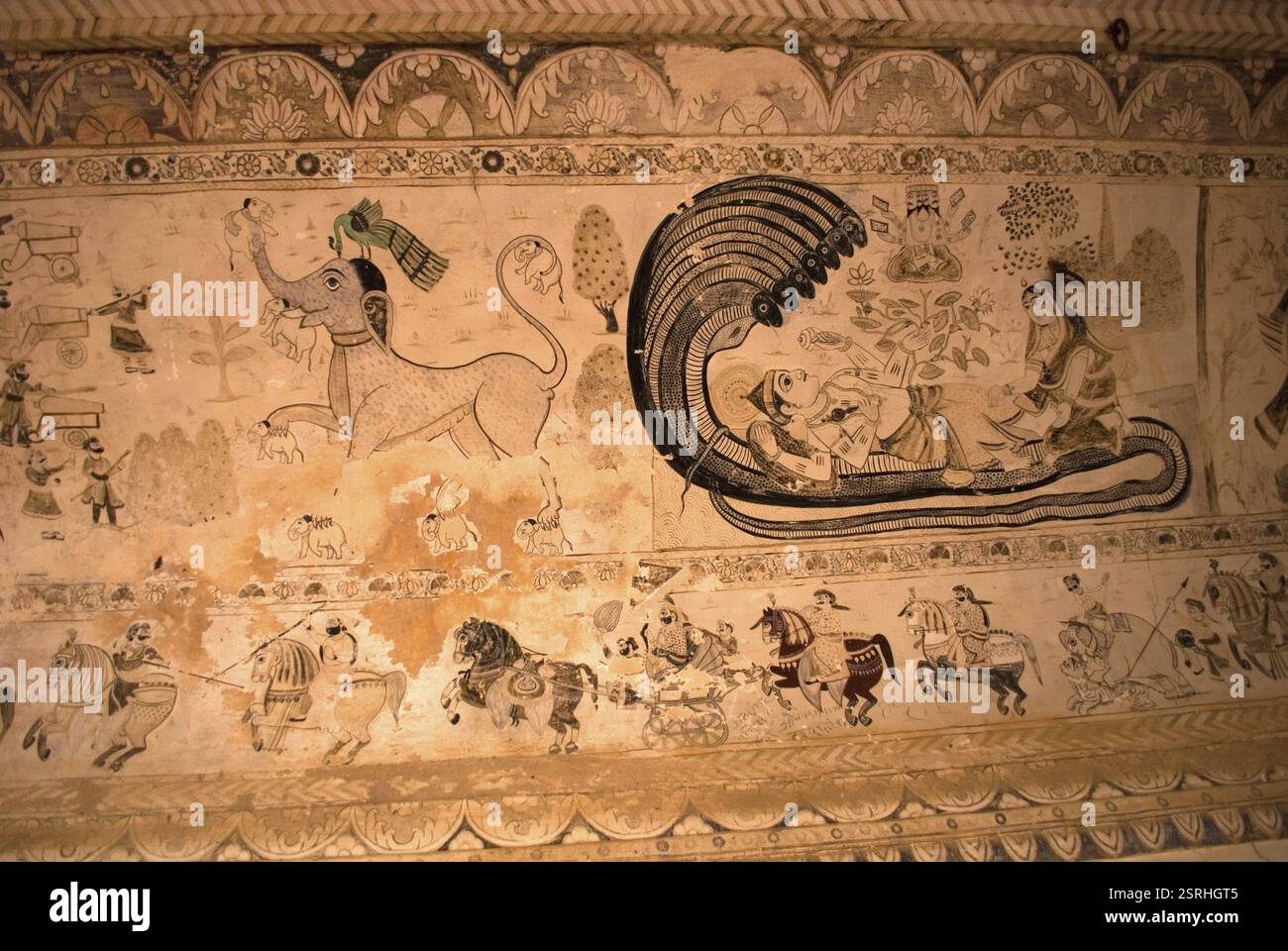 Wall painting of lakshmi pressing legs of lord vishnu in laxmi narayan ...