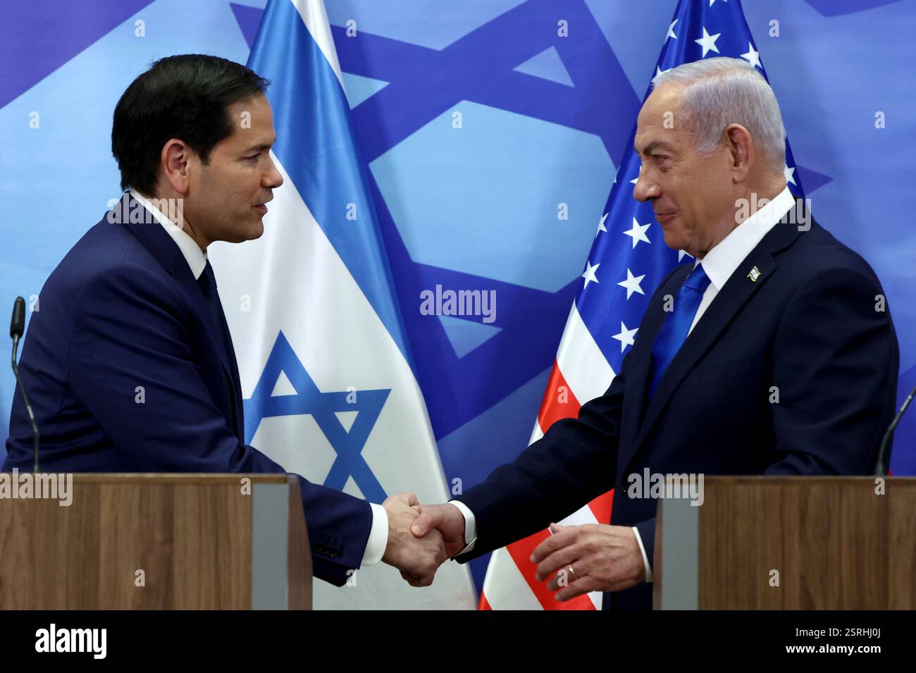 U.S. Secretary of State Marco Rubio, left, and Israeli Prime Minister ...