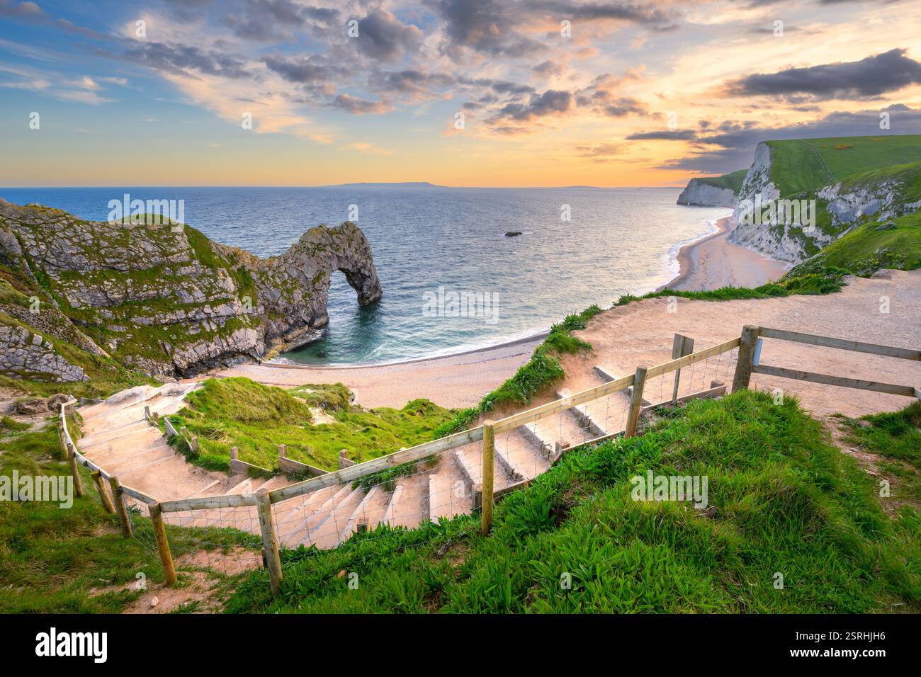 Steps leading down to Durdle Door beach on a summer evening at The ...