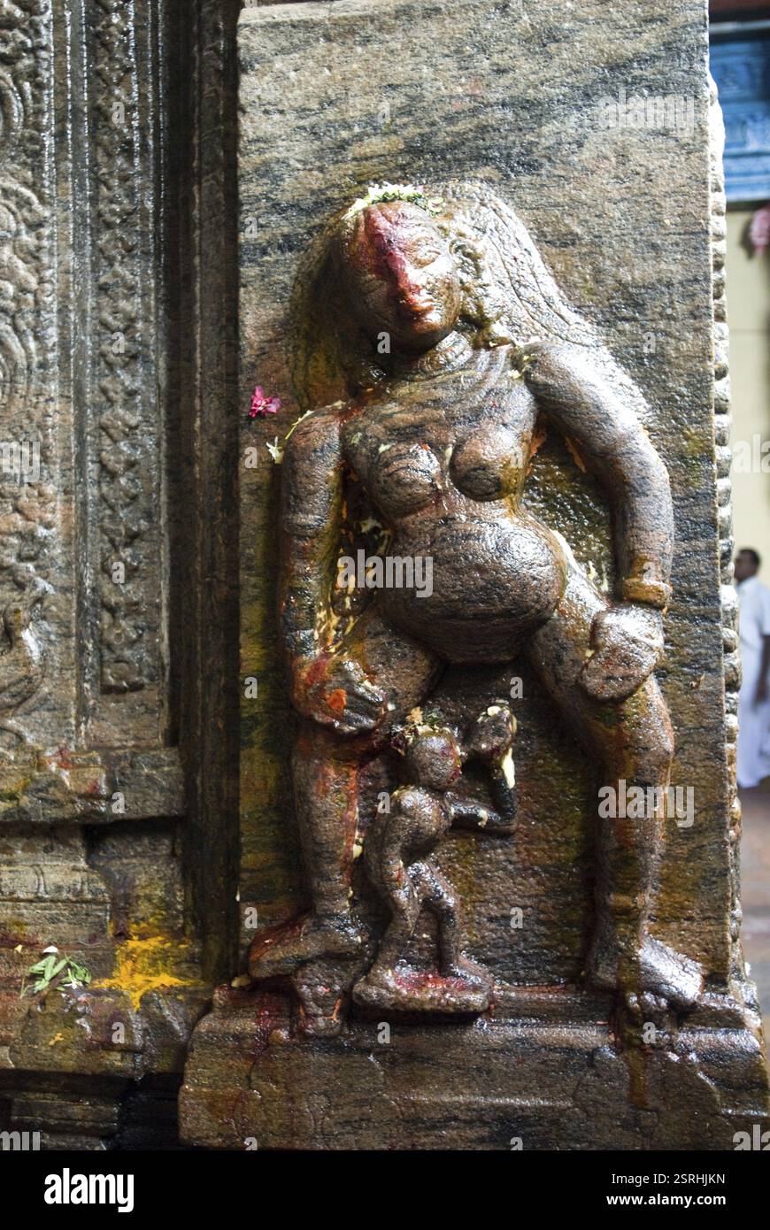 Birth bas-relief on pillar kambattadi mandapa of swami sannathi in meenakshi temple, Madurai ...