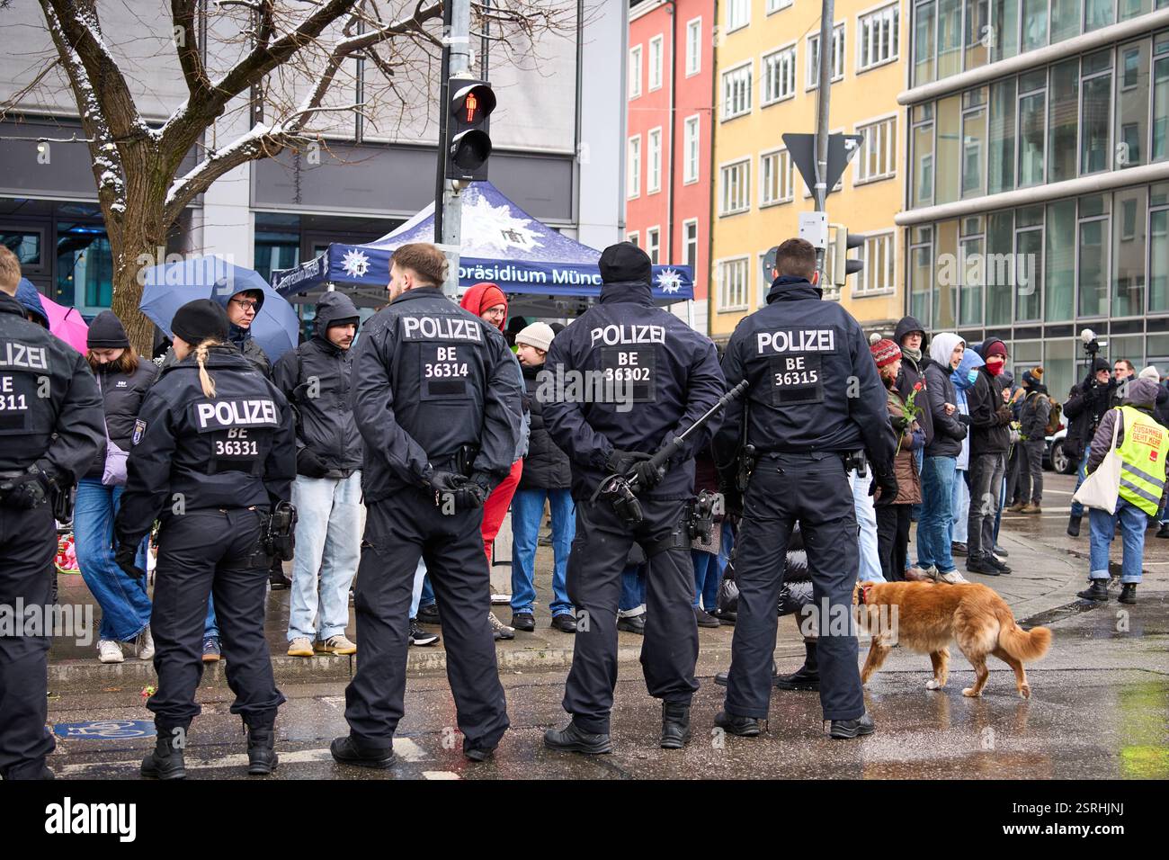 Munich, Bavaria, Germany - February 16, 2025: Human chain around the ...