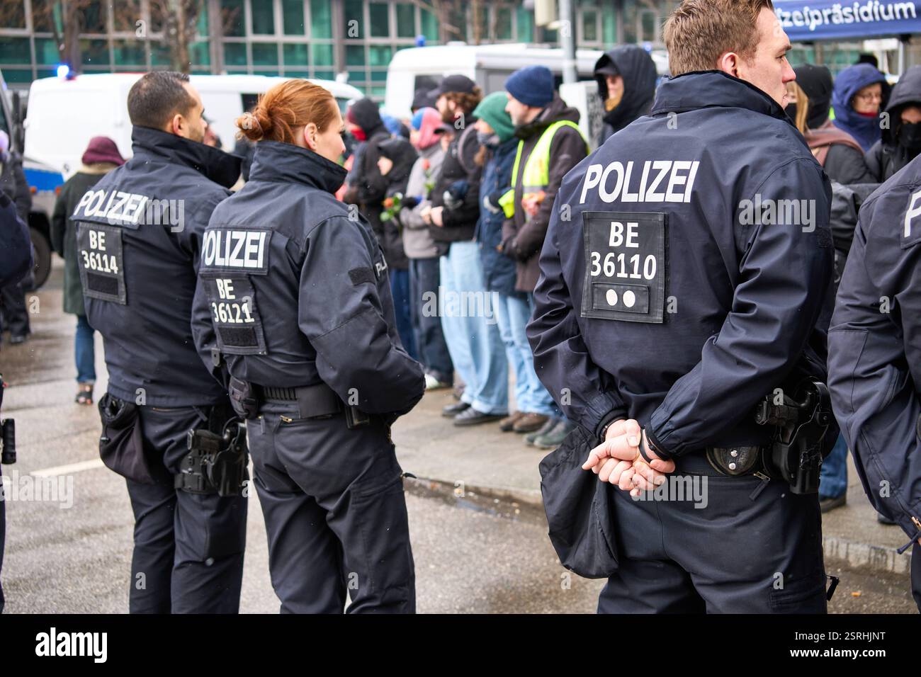 Munich, Bavaria, Germany - February 16, 2025: Human chain around the ...