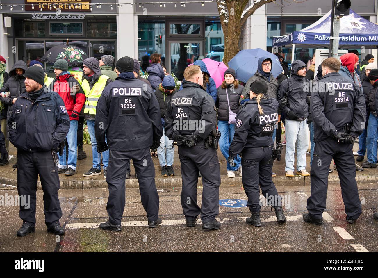 Munich, Bavaria, Germany - February 16, 2025: Human chain around the ...