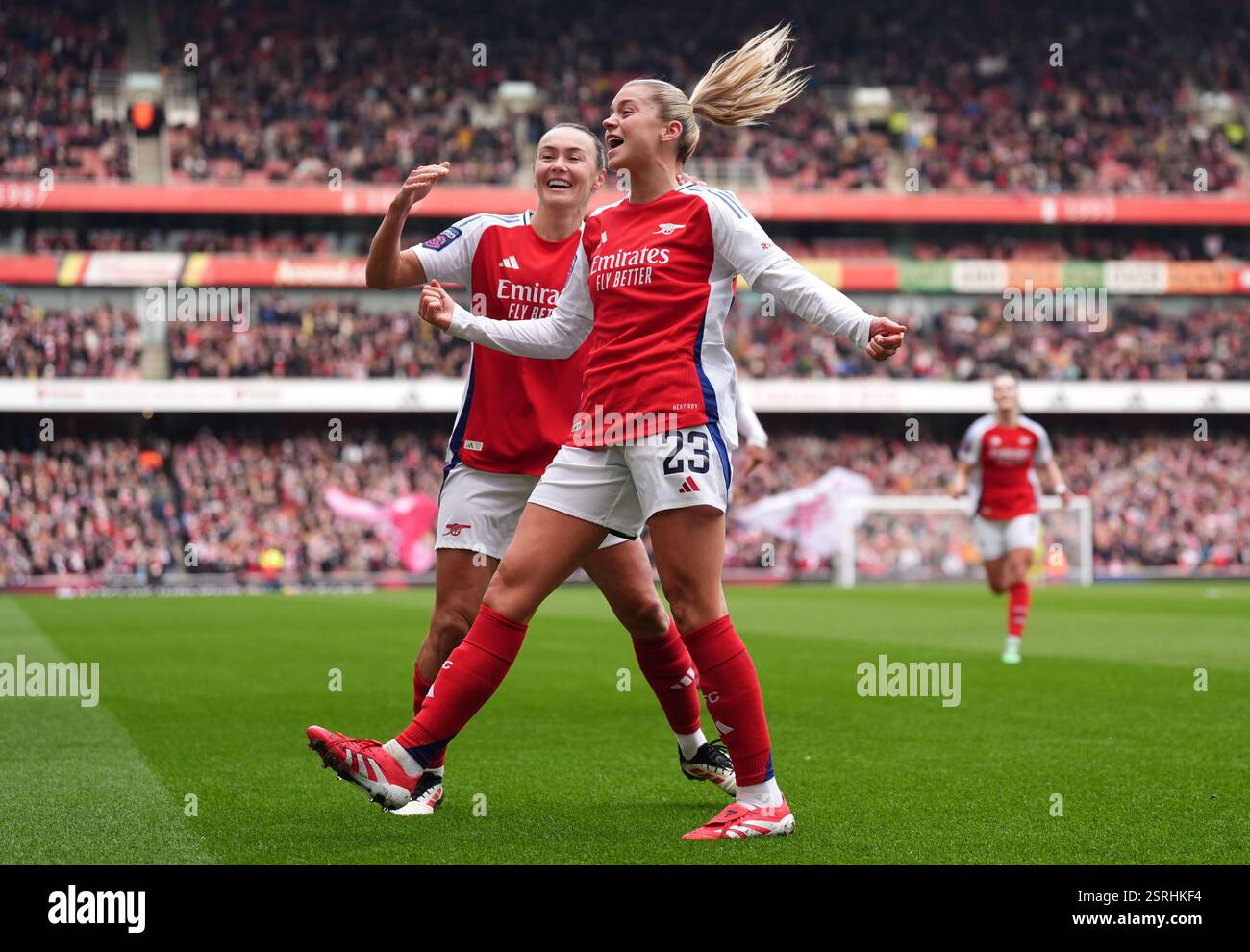 Arsenal's Caitlin Foord and Alessia Russo celebrate their side's first ...