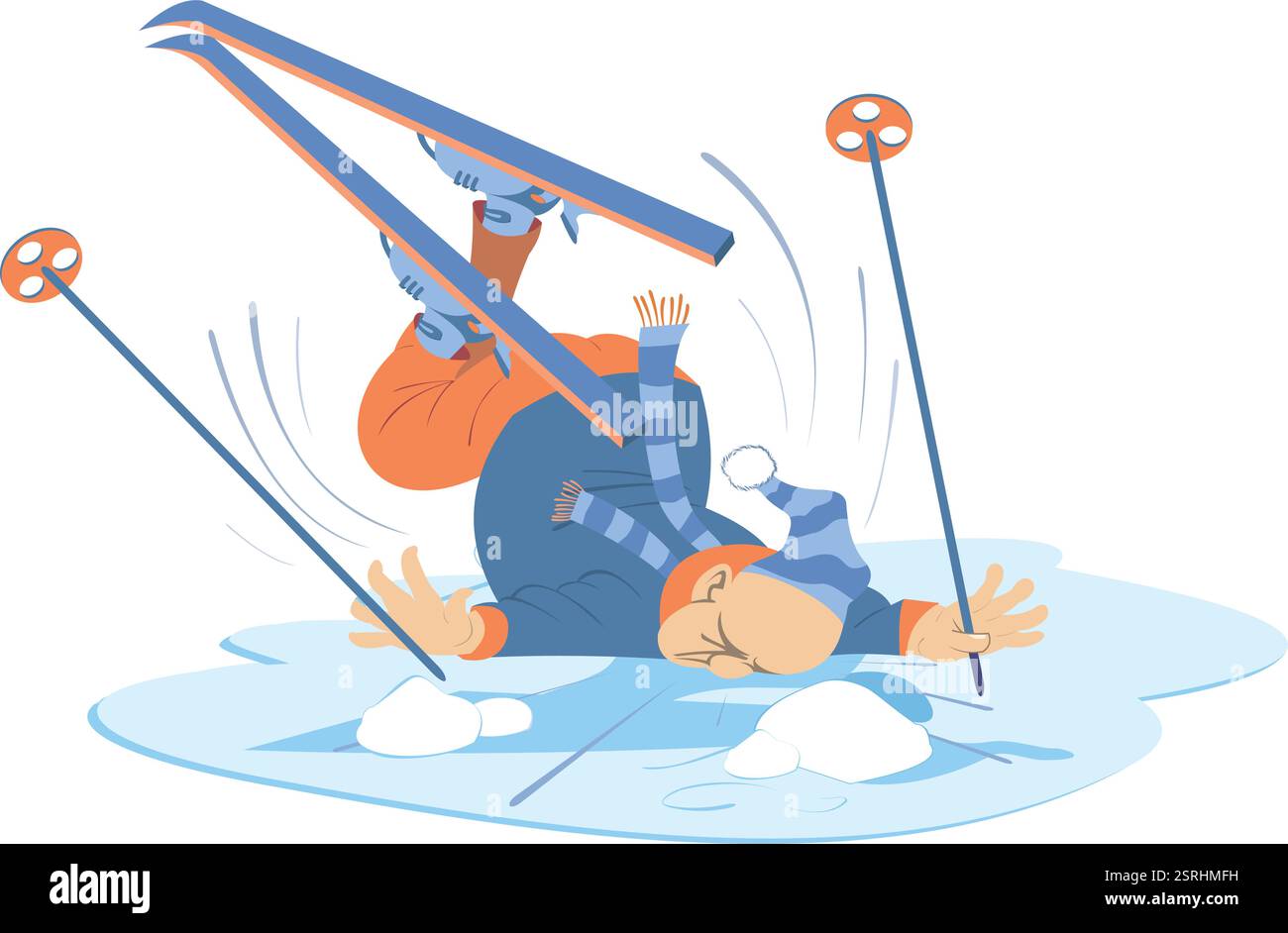 Winter sport. Falling down skier man. Skier man smashed into the snow ...