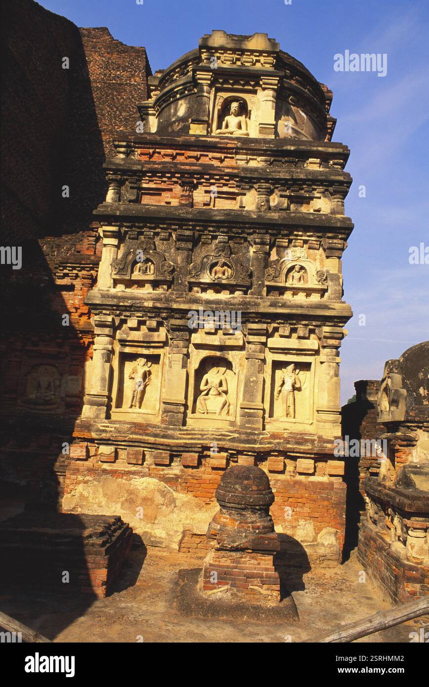 Richly carved corner tower at stupa site number three, Nalanda ...