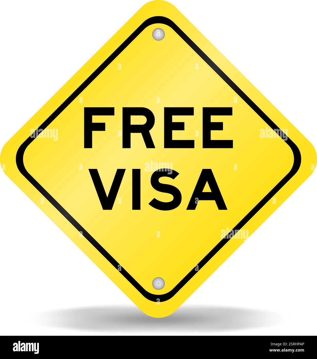 Yellow color transportation sign with word free visa on white ...