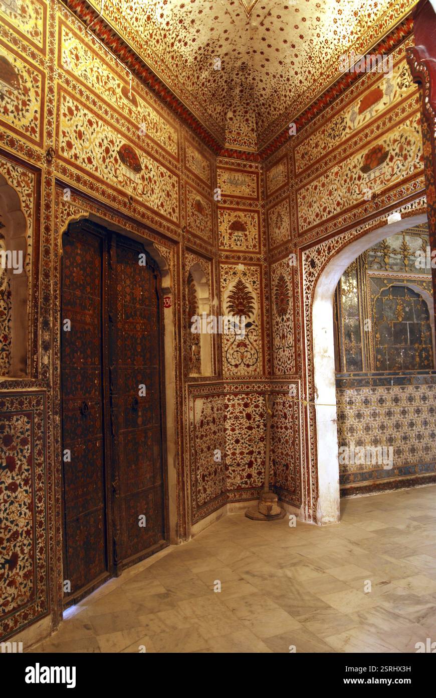 Interior of Gajraj Mahal with wall paintings inside Junagarh fort ...