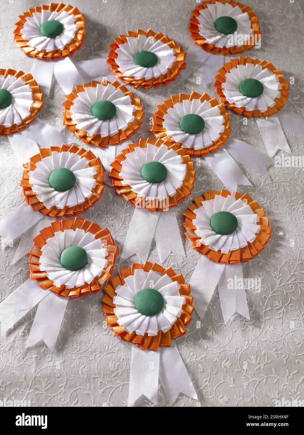 Indian national flag color badge on white embroidery cloth Stock Photo ...