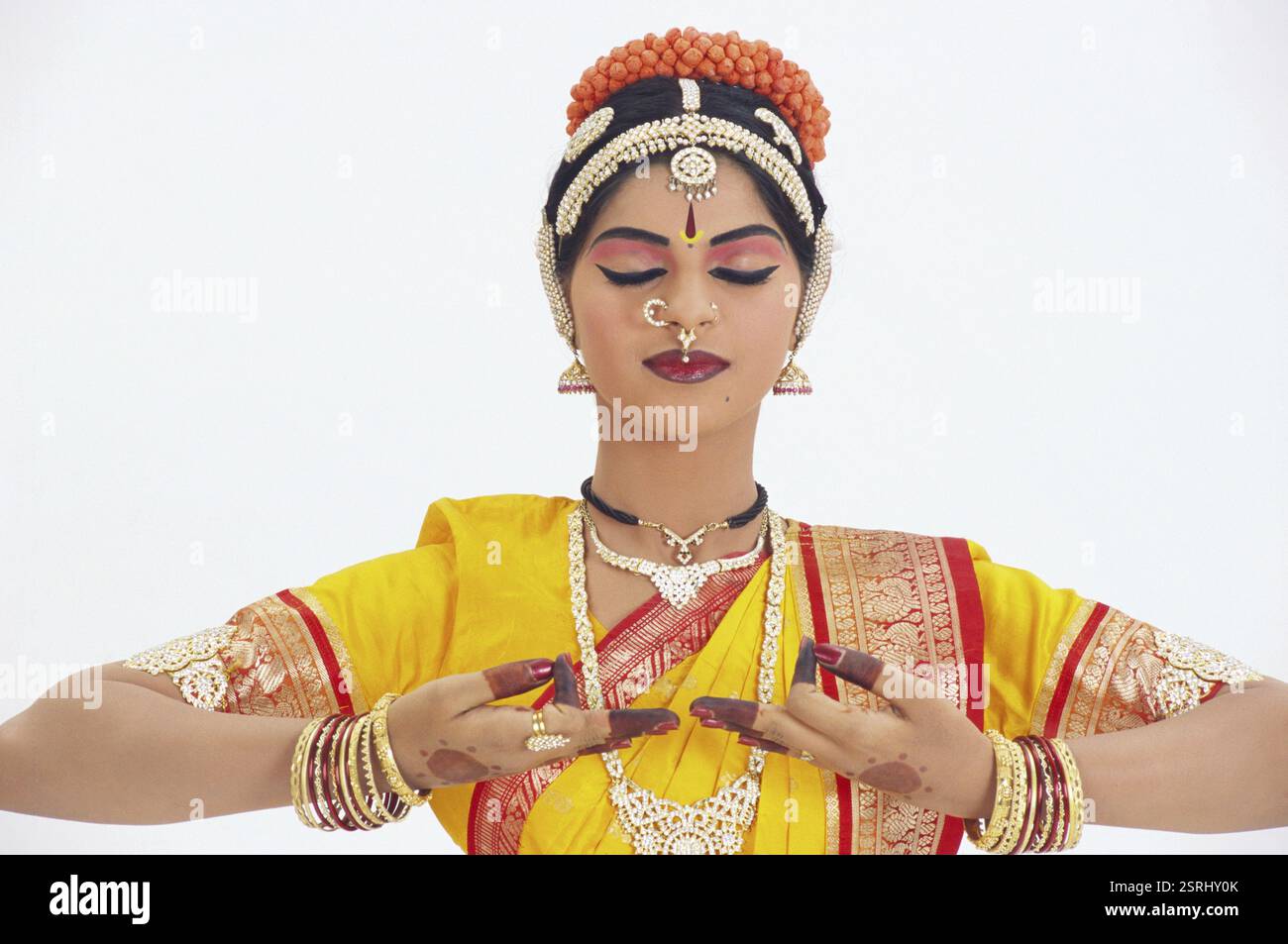 Dancer performing bharatnatyam showing emotion peace classical dance of ...