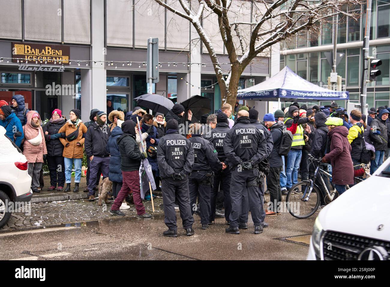 Munich, Bavaria, Germany - February 16, 2025: Human chain around the ...