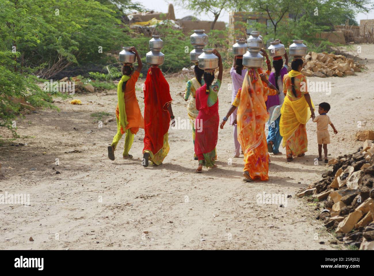 Rural women carrying water in Khuhri, Jaisalmer, Rajasthan, India, Asia Stock Photo - Alamy