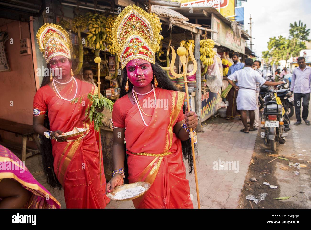 Women dress as Hindu Goddess Durga, Thoothukudi, Tamil Nadu, India ...