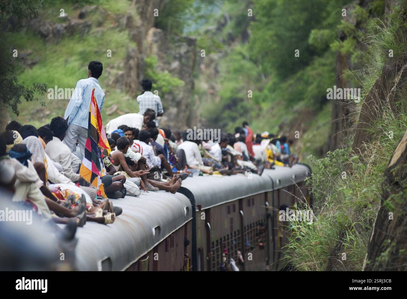 People sitting on train roof, Rajasthan, India, Asia Stock Photo - Alamy