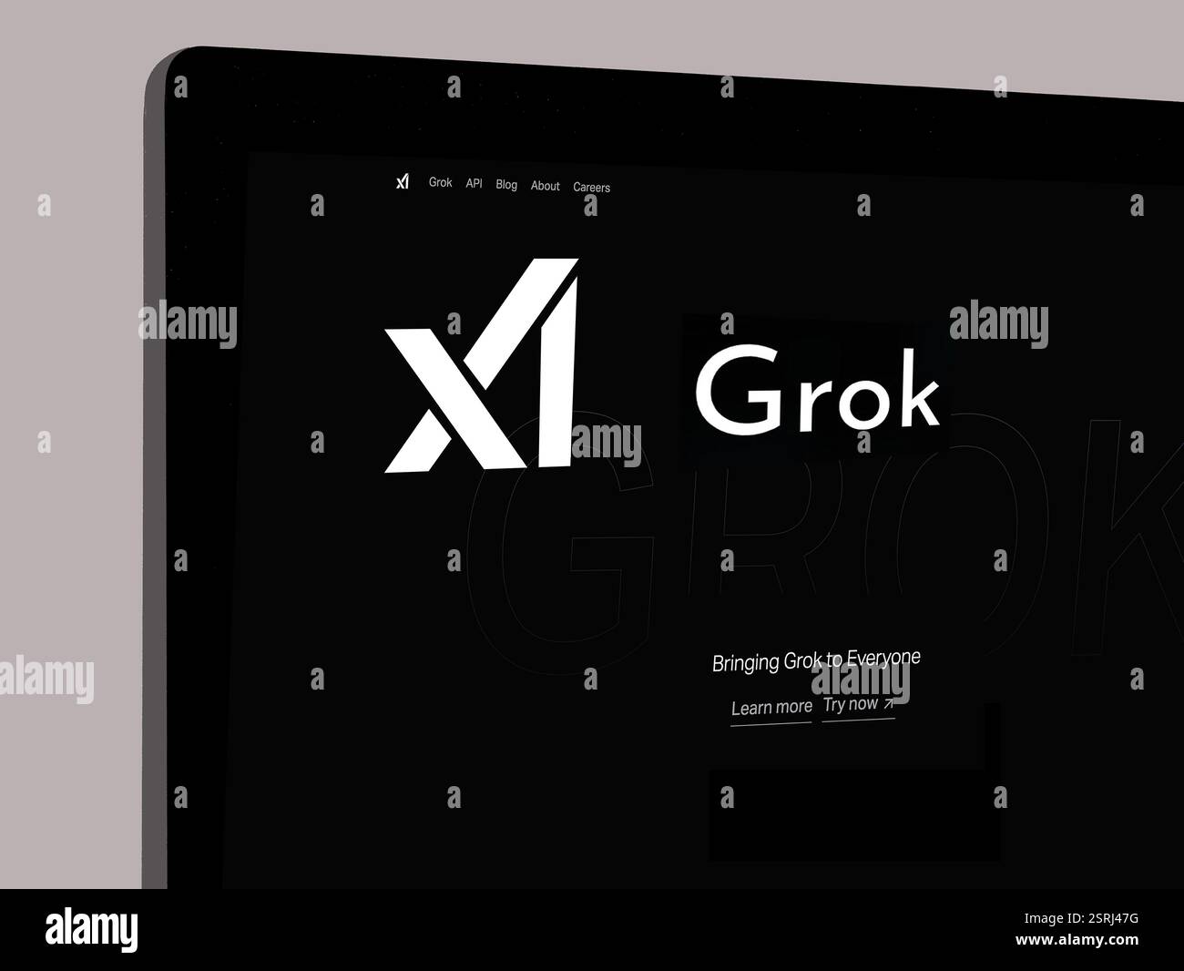 Grok logo from xAI by Elon Musk on computer screen homepage. Copenhagen ...