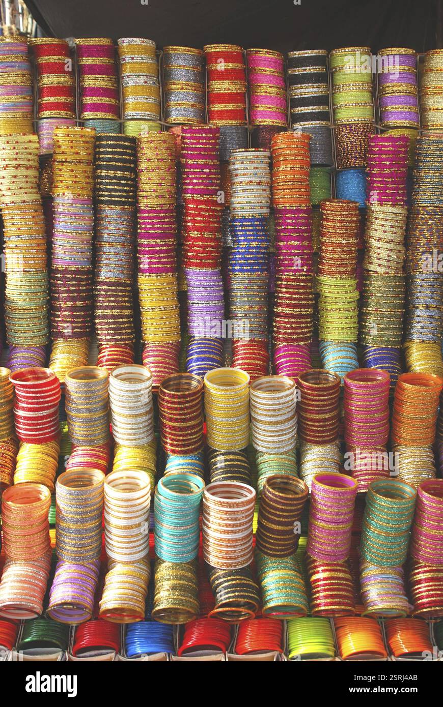 Glass bangles of different colours in shop, Lucknow, Uttar Pradesh ...