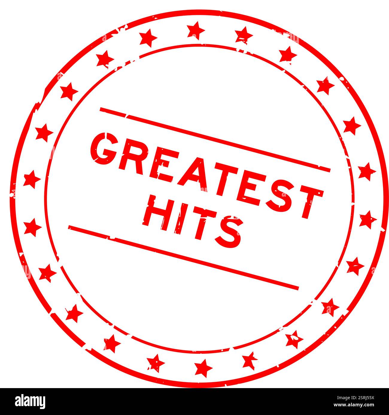Grunge red greatest hits word round rubber seal stamp on white ...
