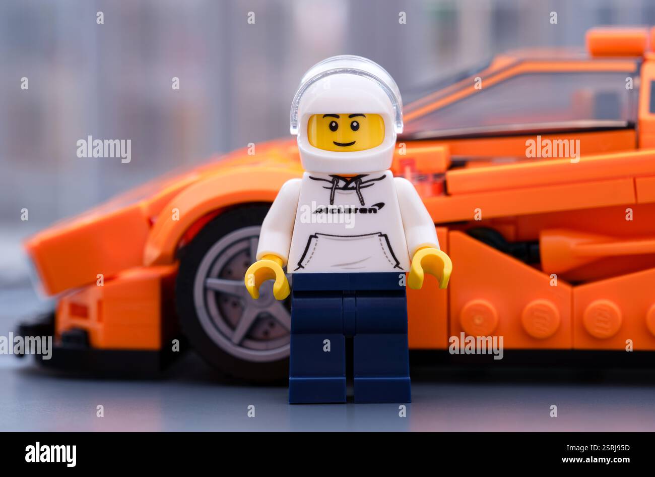 Tambov, Russian Federation - January 03, 2025 Lego McLaren F1 LM driver ...