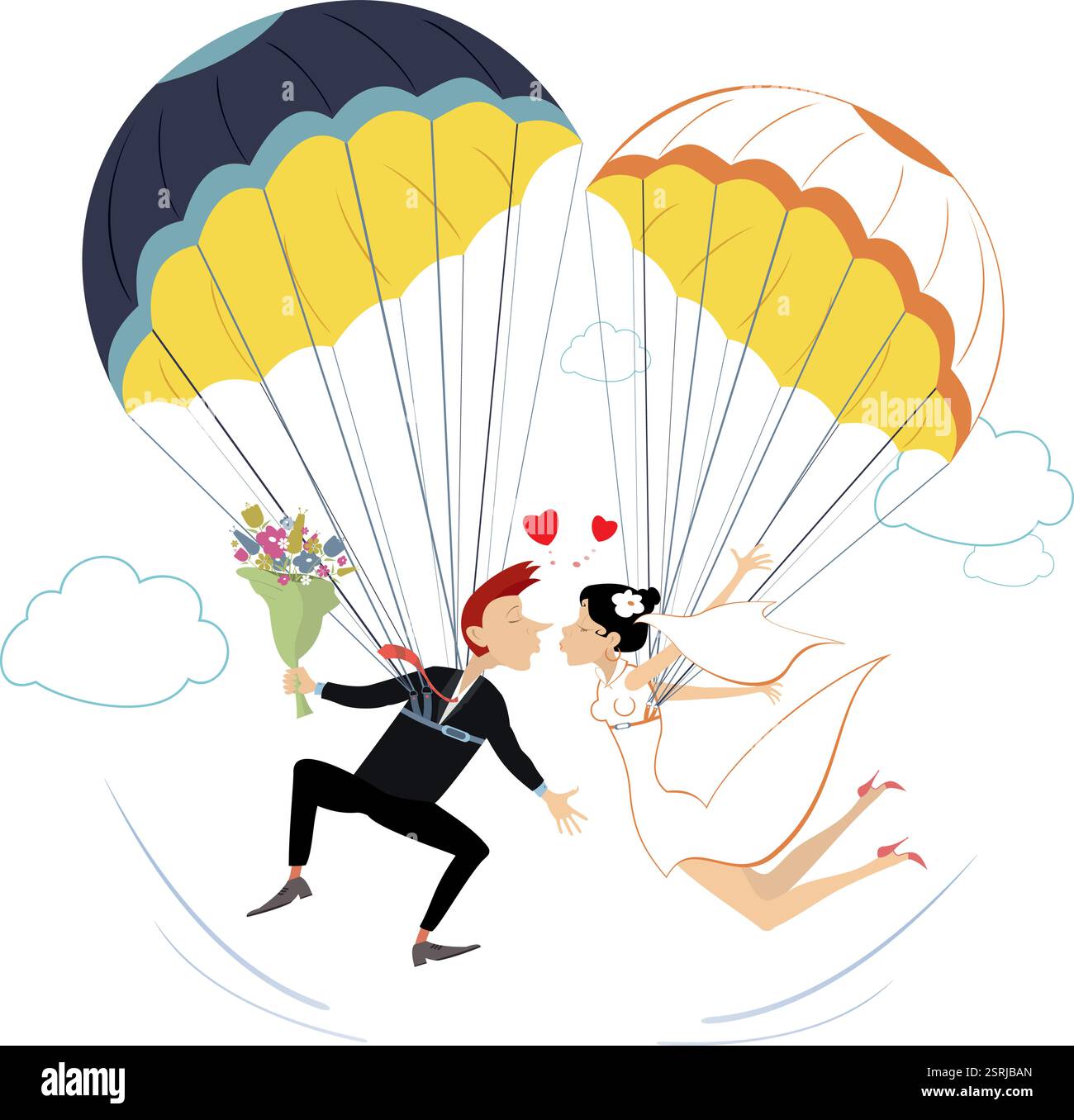 Love under the sky. Skydiving wedding couple. Extreme wedding ceremony ...