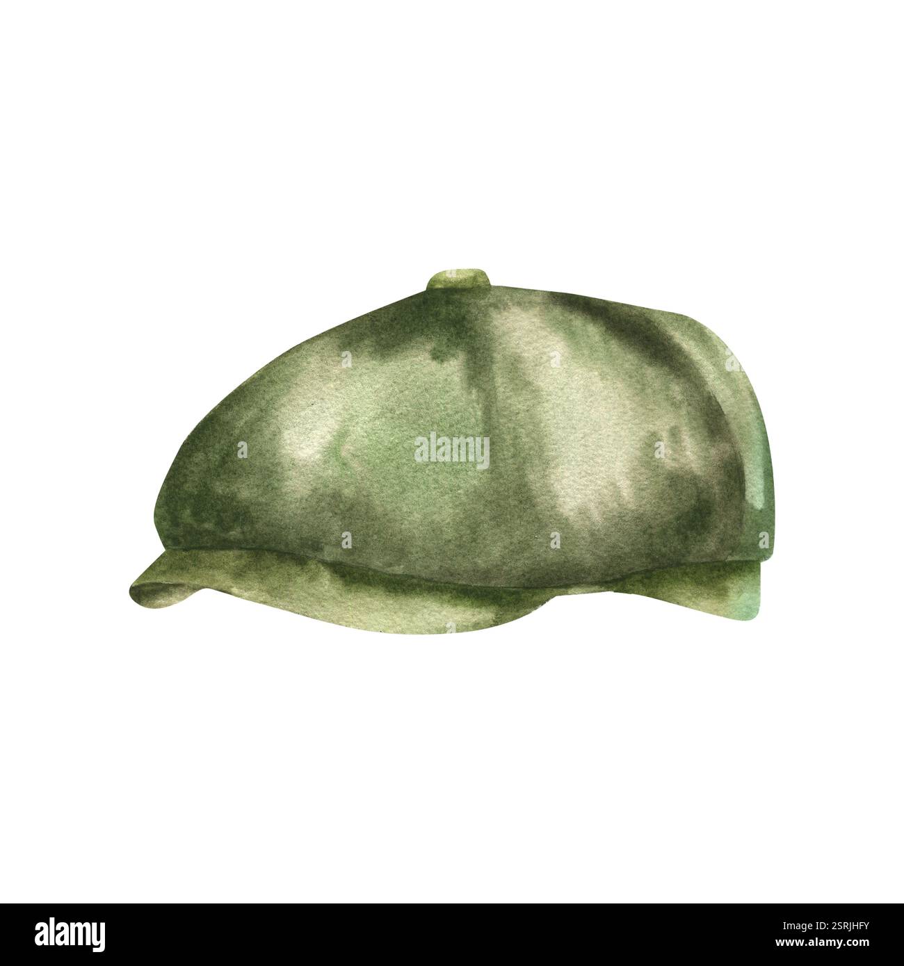 Green fabric male cap in hipster style watercolor illustration. Hand ...