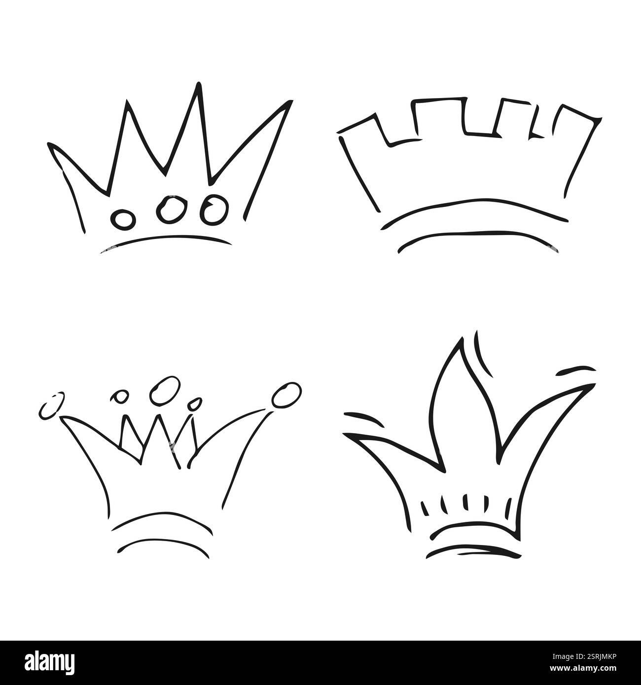 Hand drawn crowns. Set of four simple graffiti sketch queen or king ...
