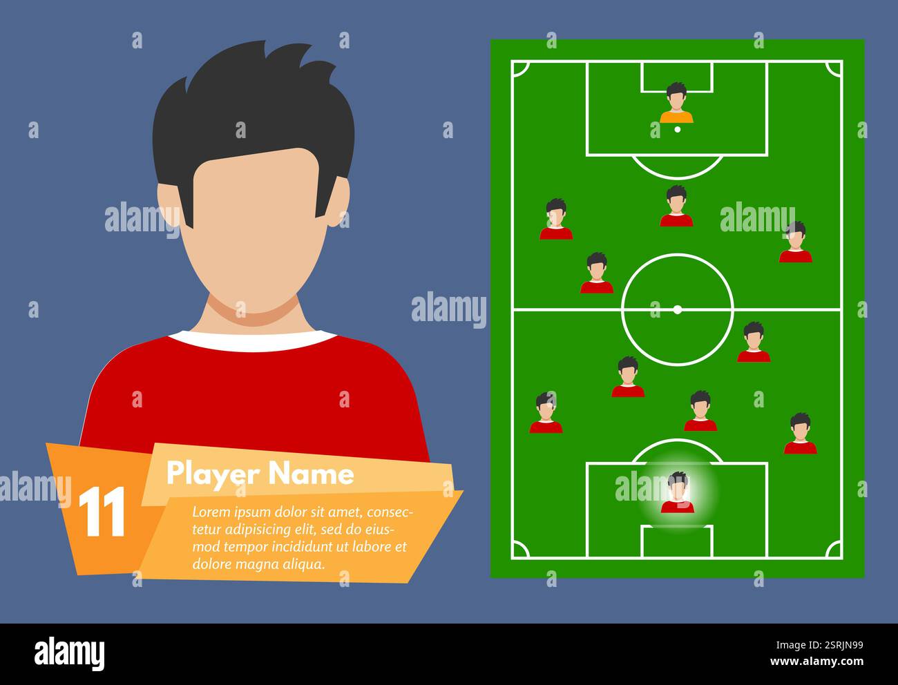 Profile of the football player and his place on the football field ...